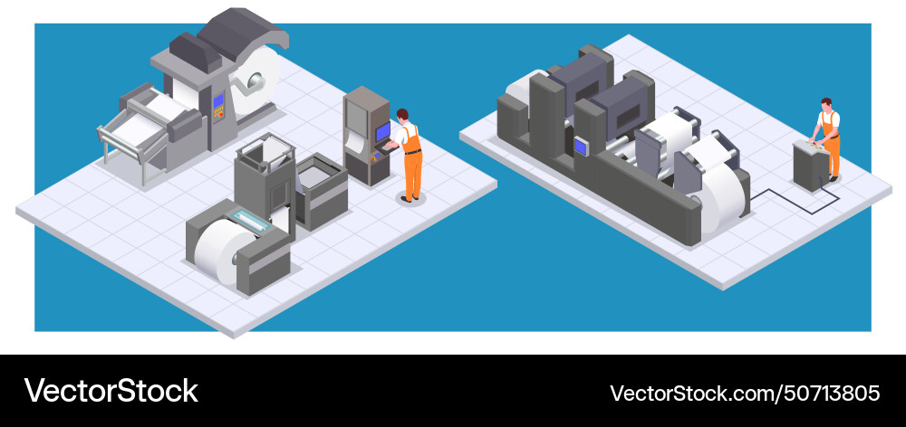 Printing house isometric composition with set Vector Image