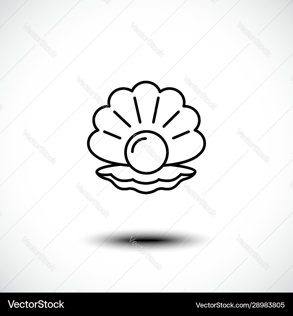 Shellfish outline icon or seashell with pearl line