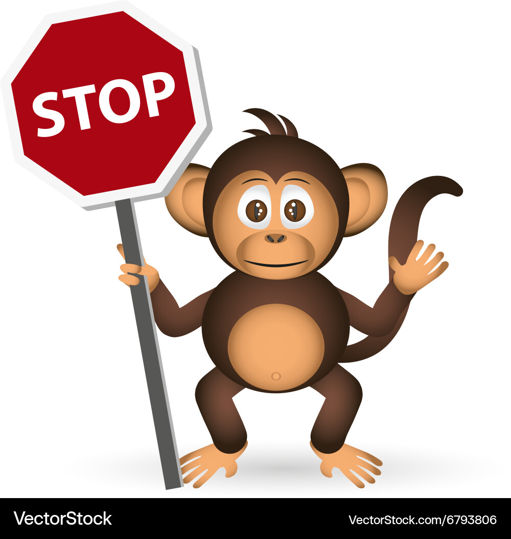 Chimpanzee with Stop Sign Royalty Free Vector Image