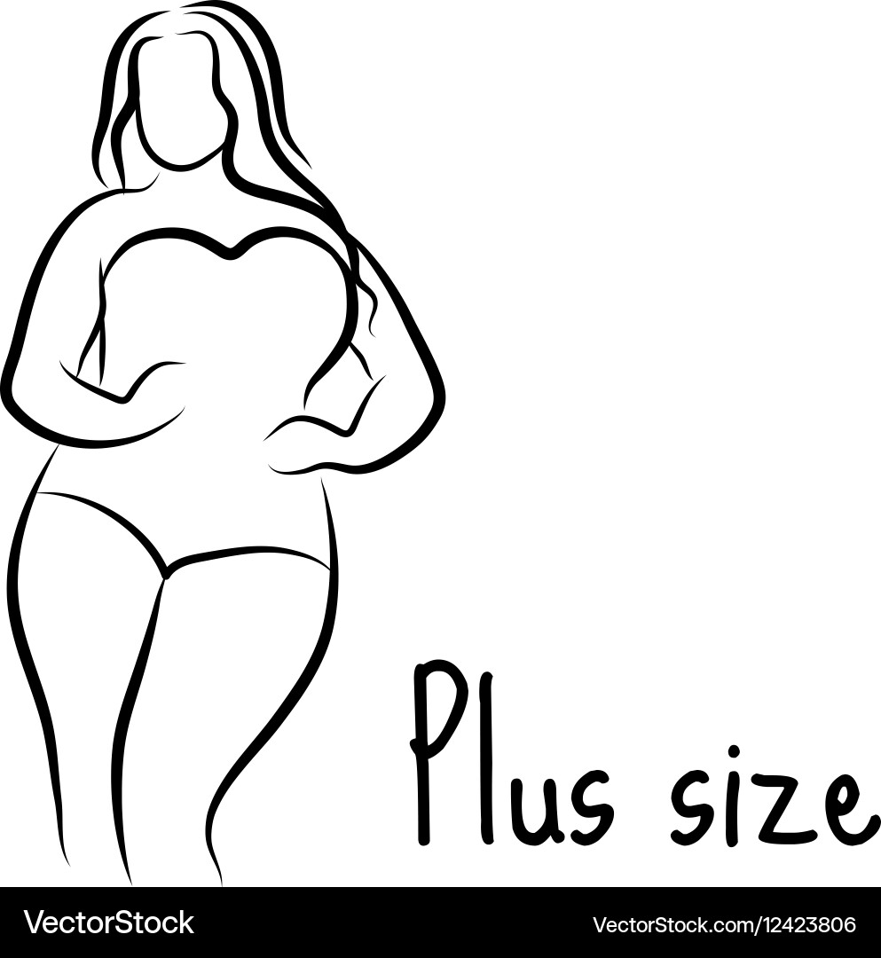 Girl silhouette sketch plus size model curvy Vector Image