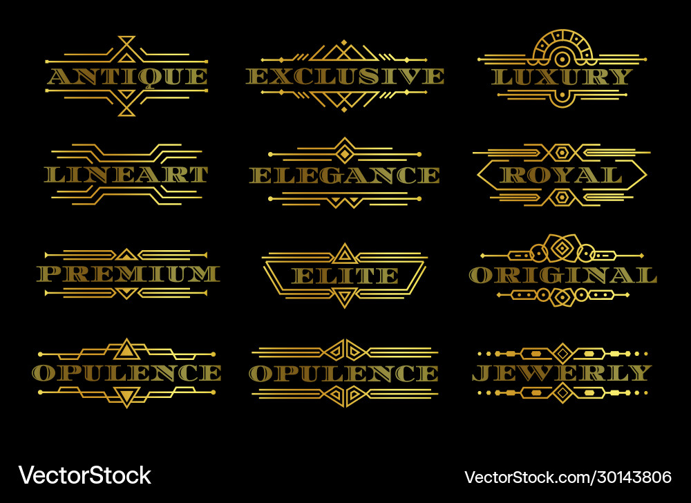 Golden premium quality label set gold text logo Vector Image
