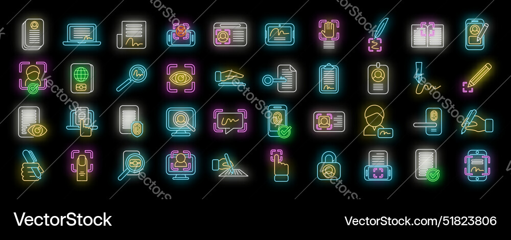Handwriting Identification Icons Set Neon Vector Image