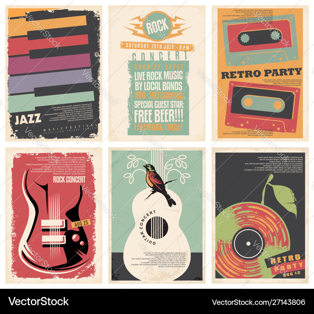 Retro Music Posters Collection Royalty Free Vector Image