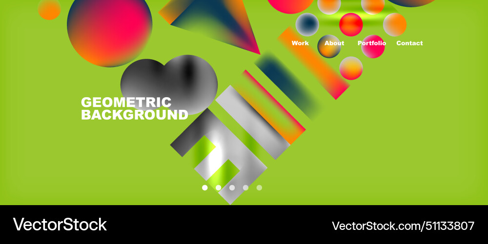 A green background with colorful geometric shapes Vector Image