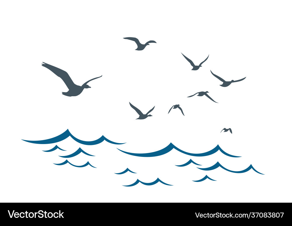 Blue sea with flying birds Royalty Free Vector Image