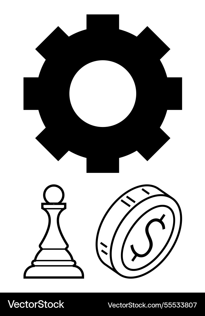 Gear chess pawn and coin representing strategy Vector Image