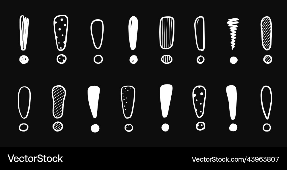 Hand drawn exclamation mark set scribble Vector Image