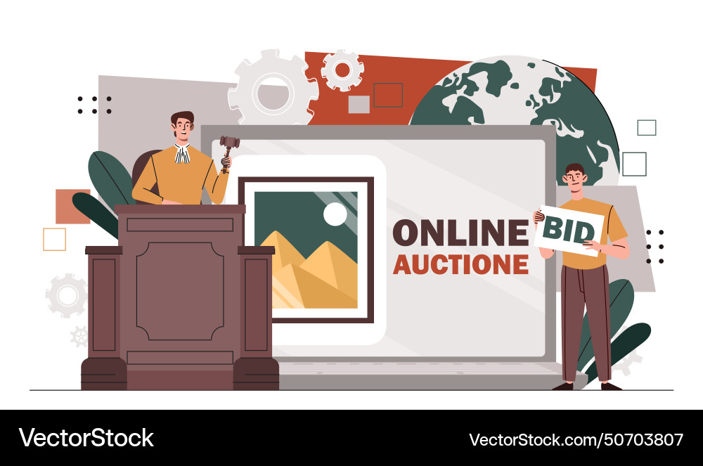 Man with online auction Royalty Free Vector Image