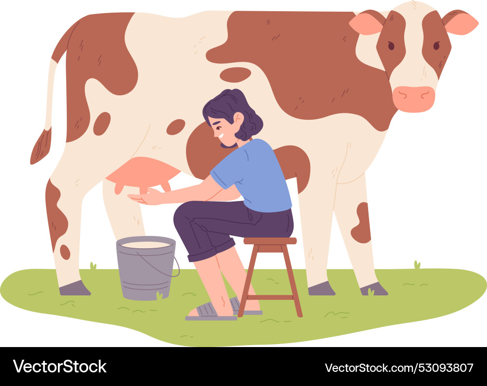Milkmaid work rural farm animal Royalty Free Vector Image