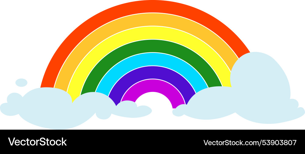 Stylized rainbow in sky clouds childish colorful Vector Image