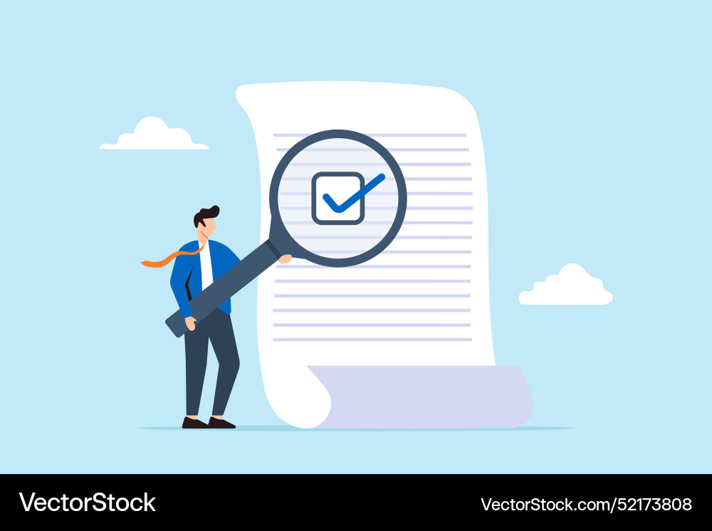 Businessman inspect document with magnifier Vector Image
