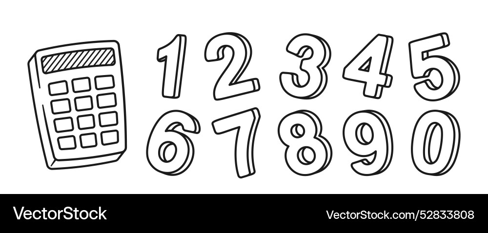 Calculator and numbers for school education Vector Image