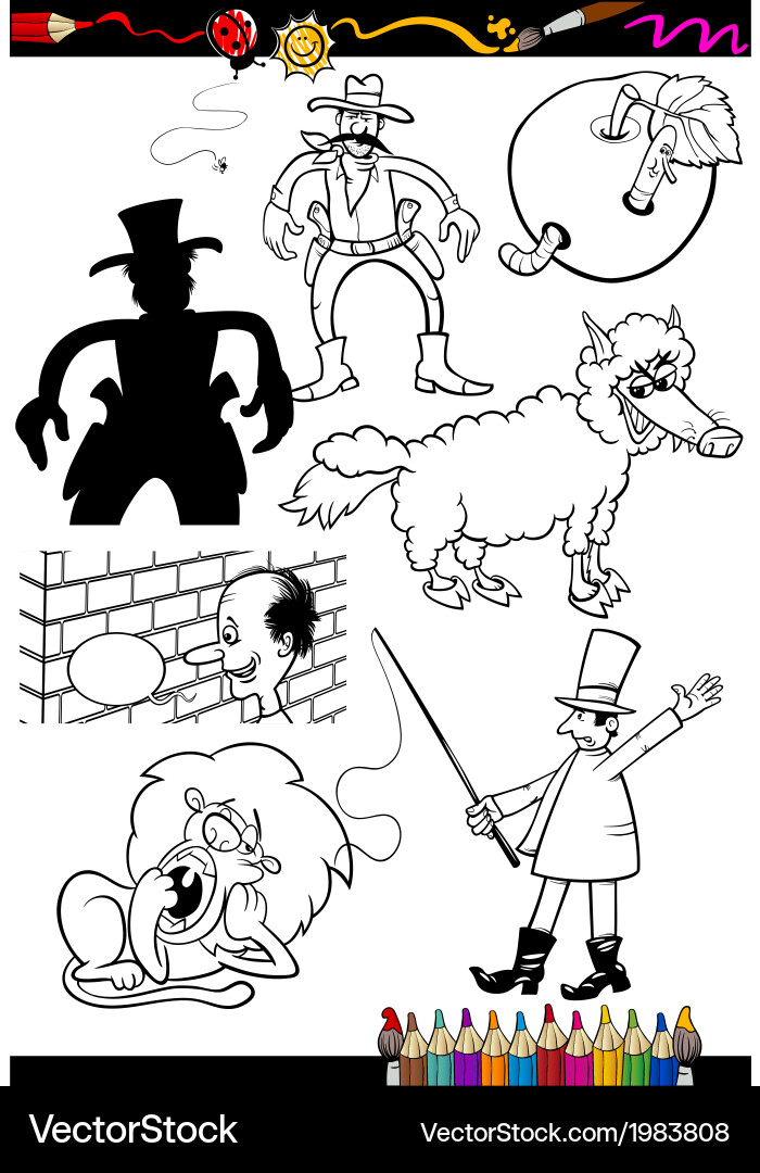 Cartoon characters set for coloring book Vector Image