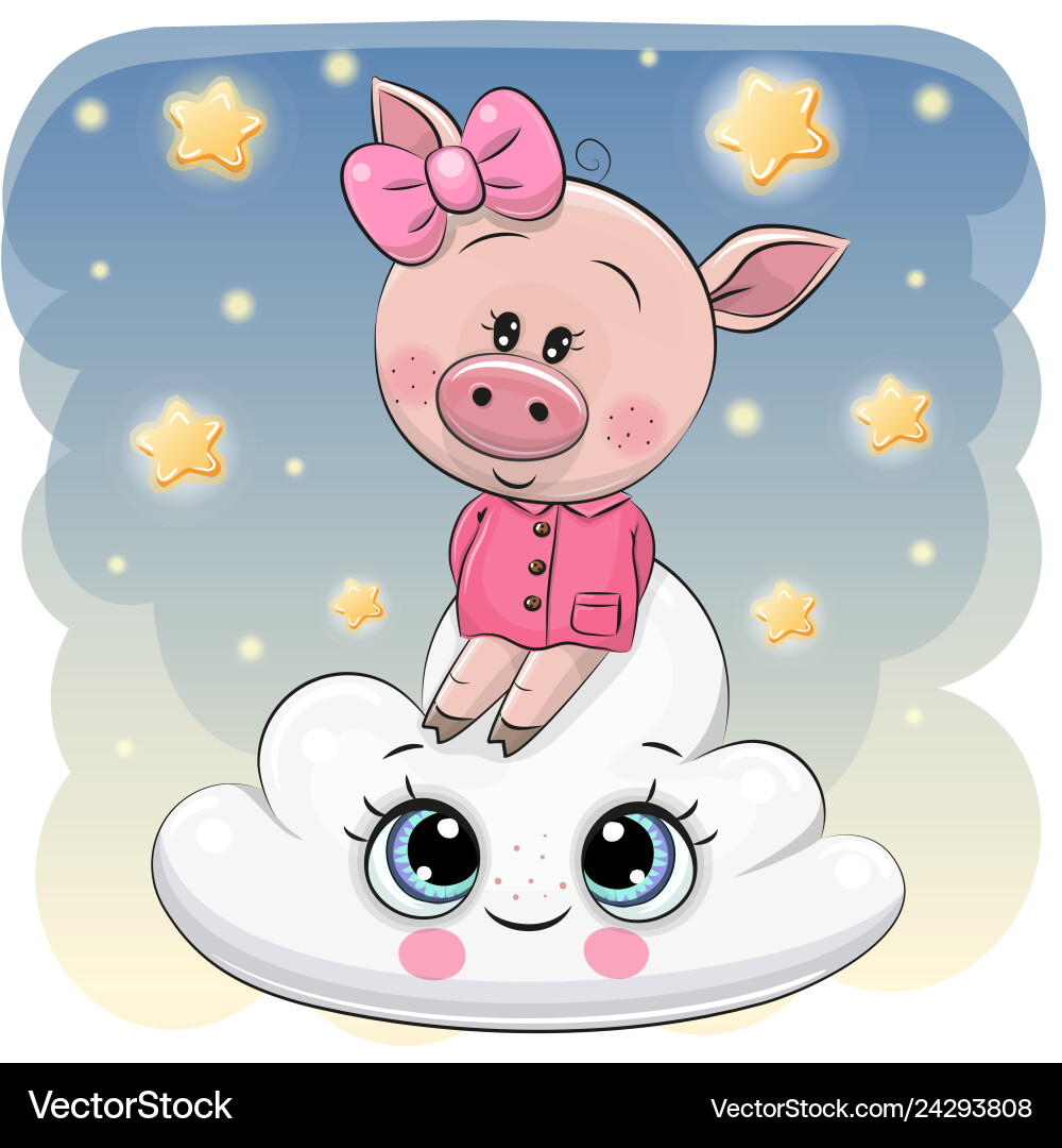 Cute pig a on the cloud Royalty Free Vector Image