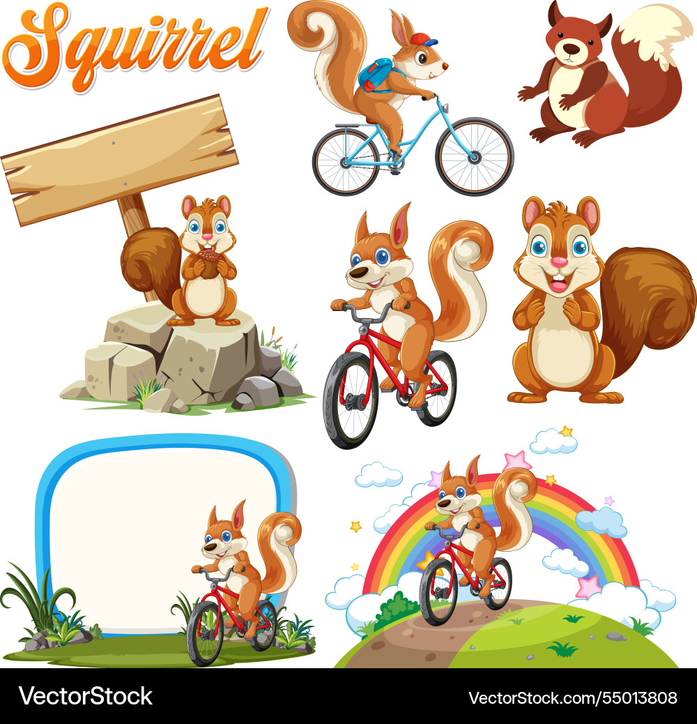 Squirrels riding bikes with colorful backgrounds Vector Image