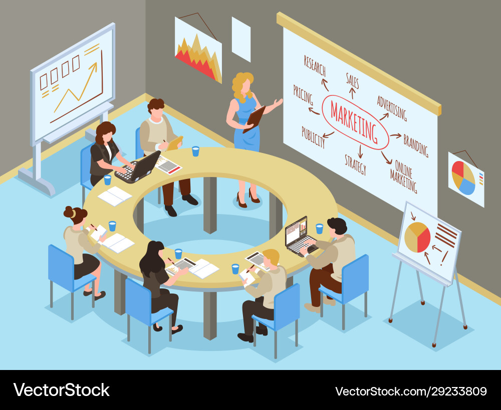 Business meeting training composition Royalty Free Vector