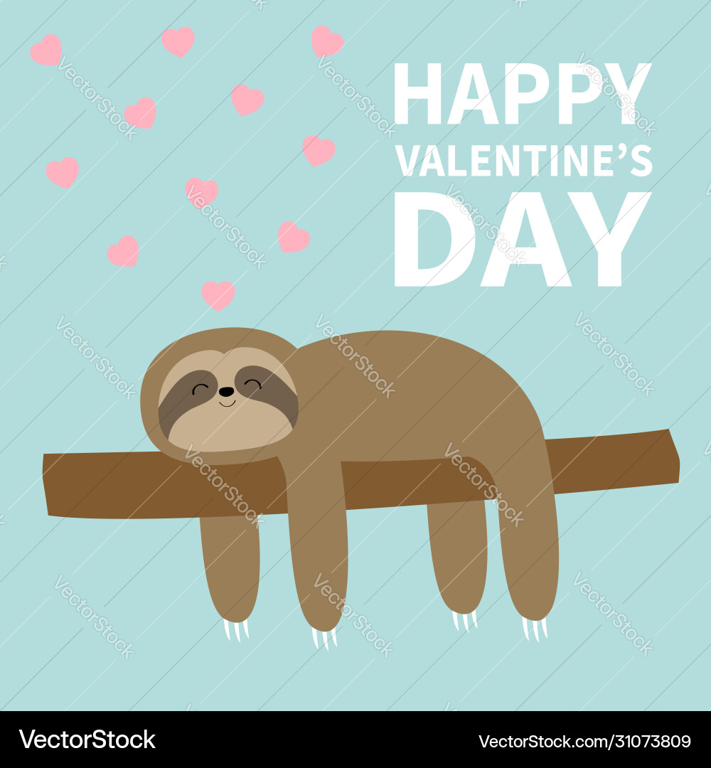 Cute Sloth on Branch - Valentine's Day Royalty Free Vector