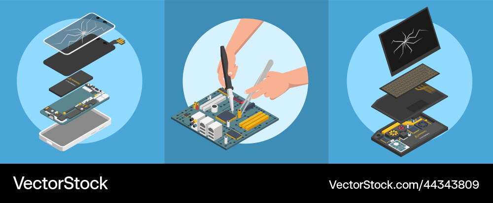 Electronics repair circle compositions Royalty Free Vector