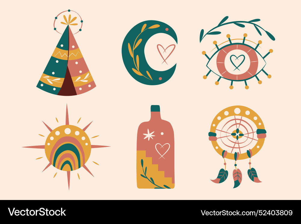Hand drawn boho element pack Royalty Free Vector Image
