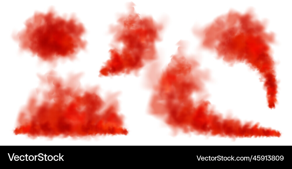 Red colorful smoke clouds isolated on white Vector Image