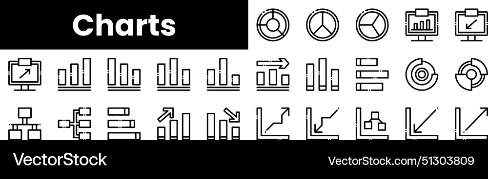 Set of outline charts icons minimalist thin Vector Image