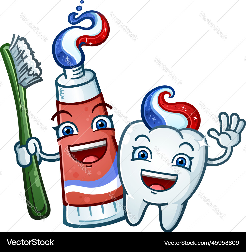 Tooth and toothpaste best friends cartoon Vector Image