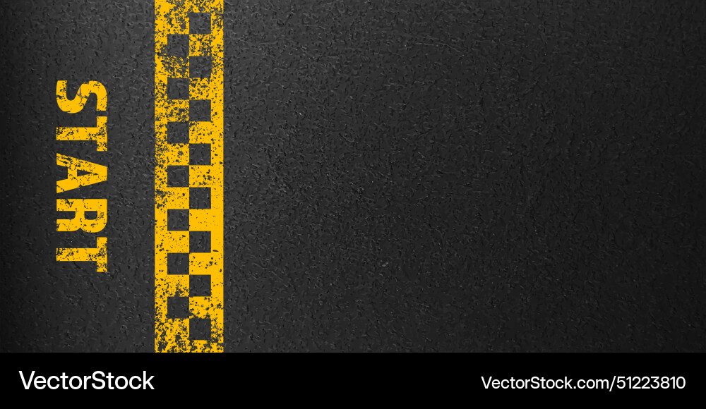 Asphalt road with yellow start line marking Vector Image