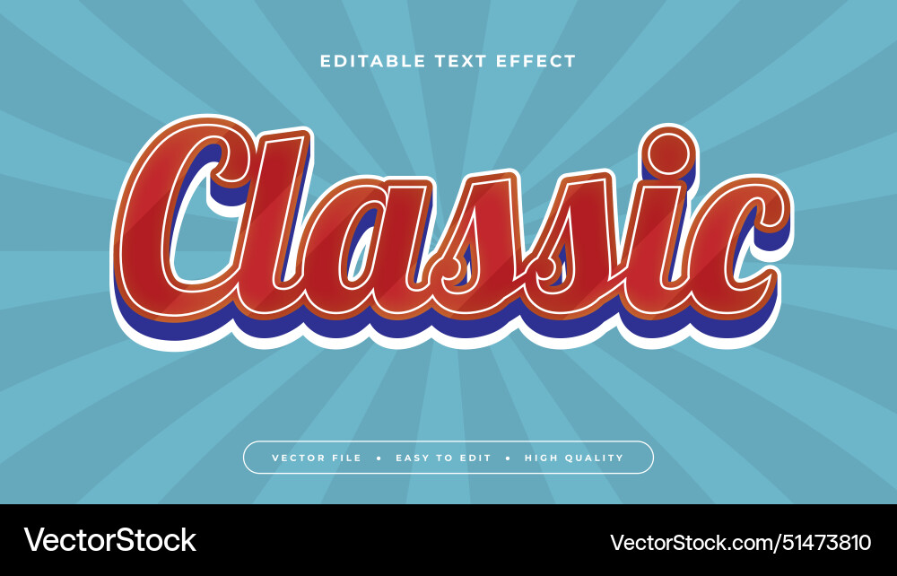 Blue white and red classic 3d editable text Vector Image