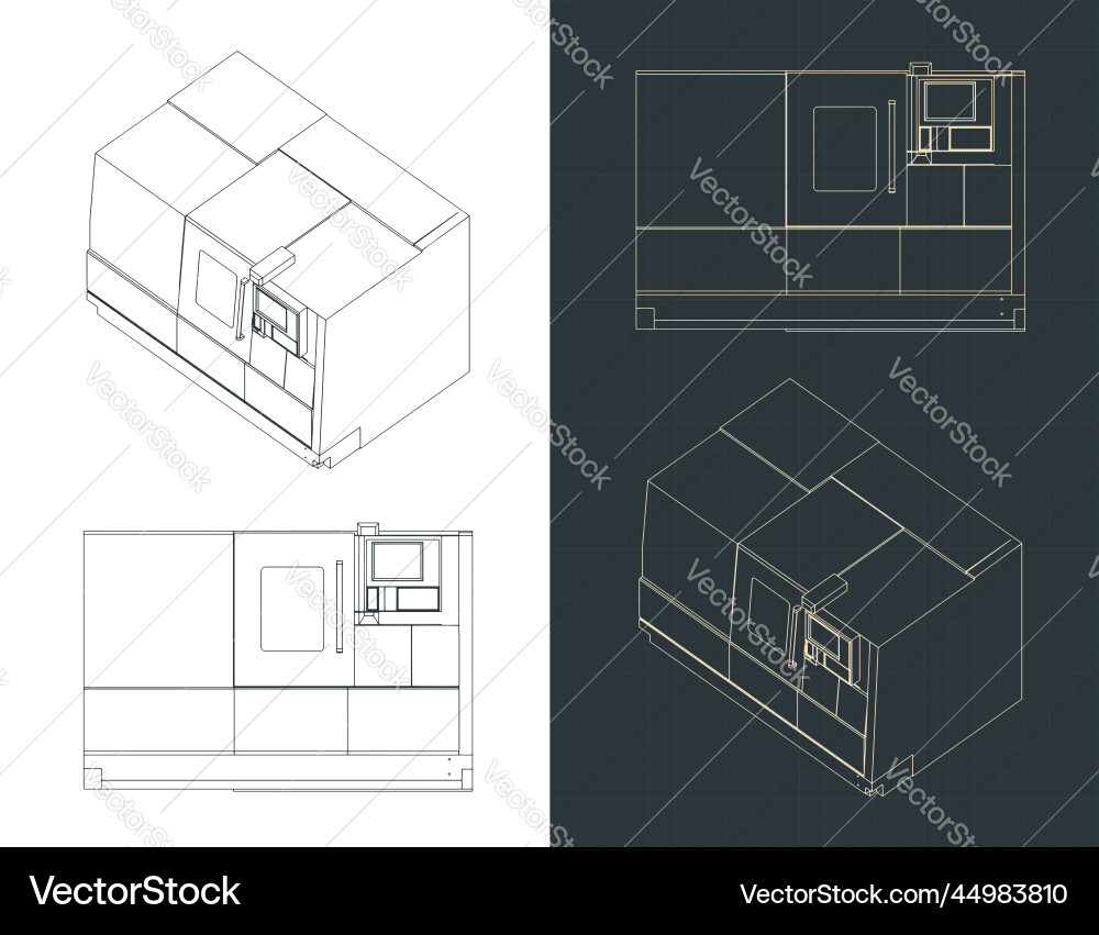 Cnc turning milling machine blueprints Royalty Free Vector