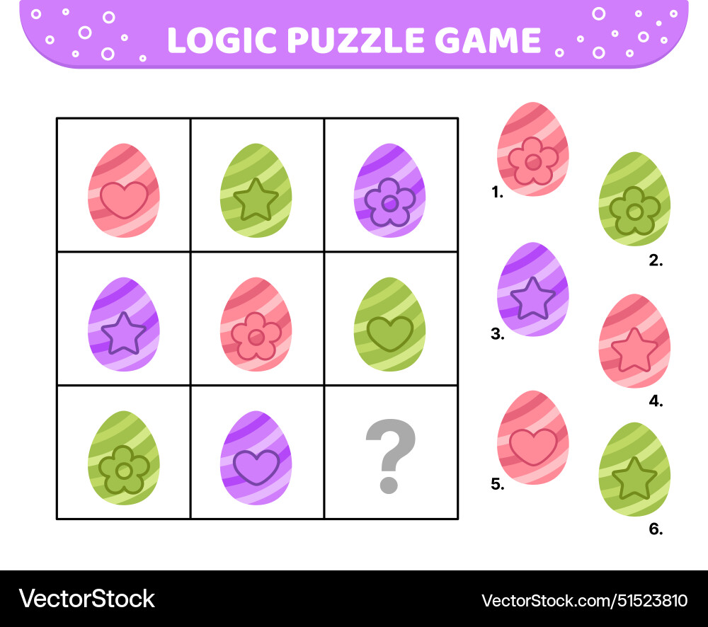 Logic puzzle game colorful easter eggs for kids Vector Image