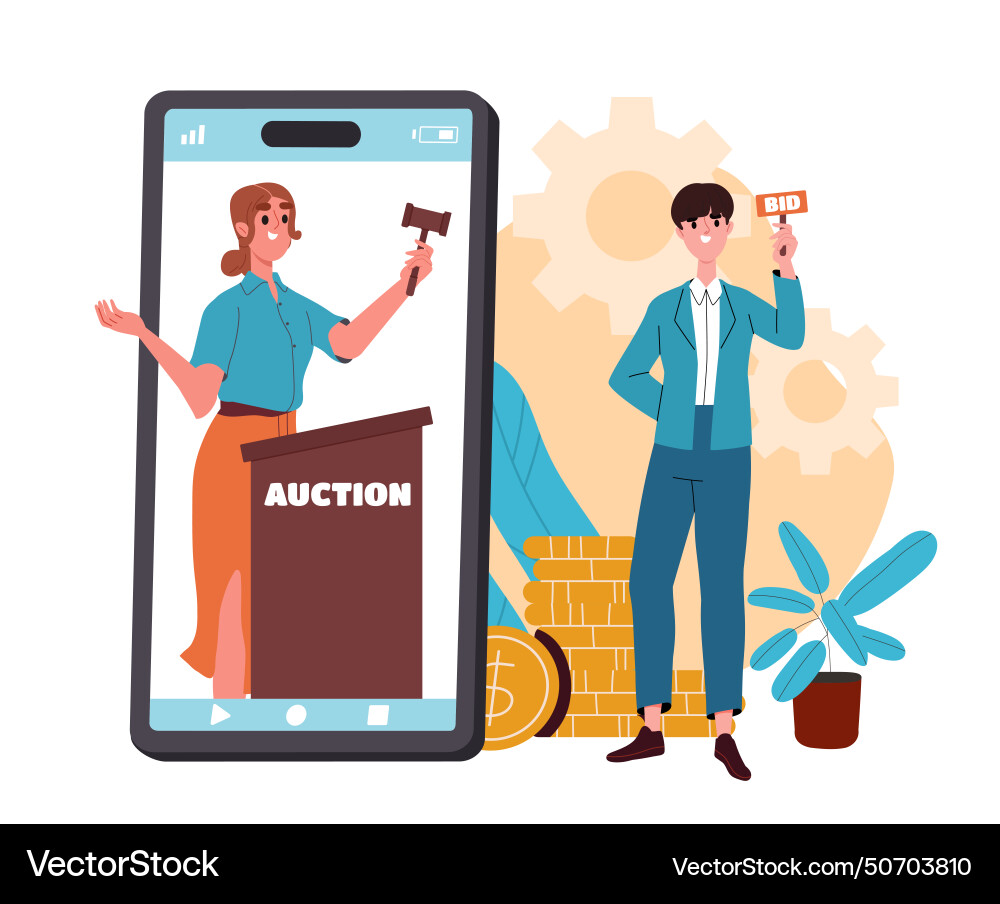 People with online auction Royalty Free Vector Image
