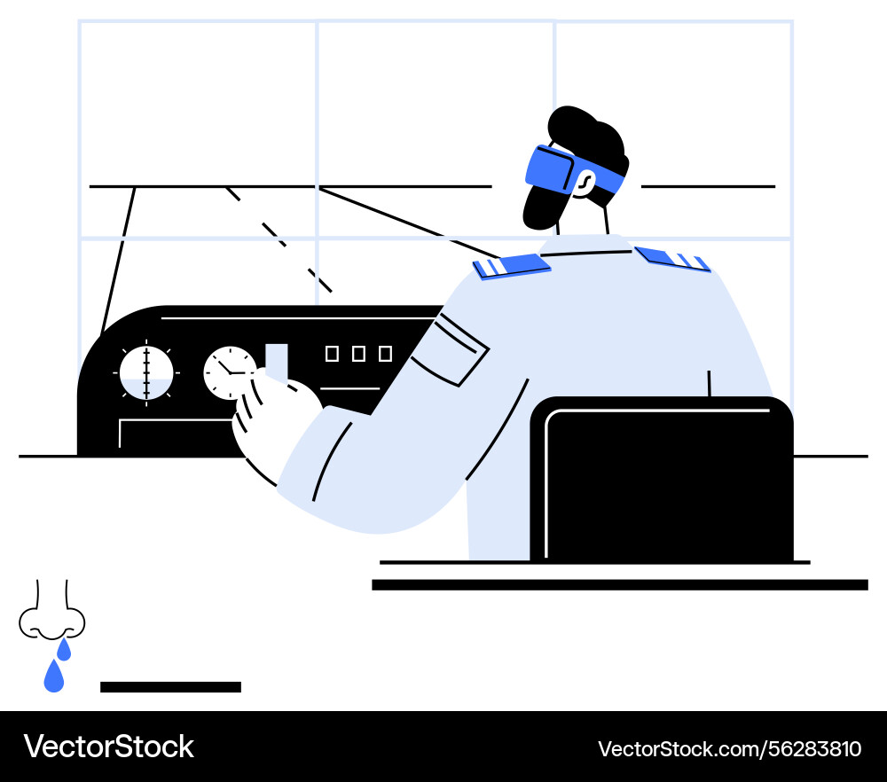Pilot operating aircraft control panel in cockpit Vector Image