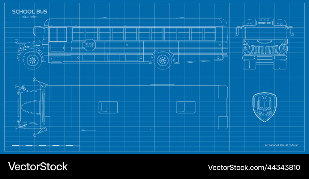 School bus drawing outline blueprint top side Vector Image