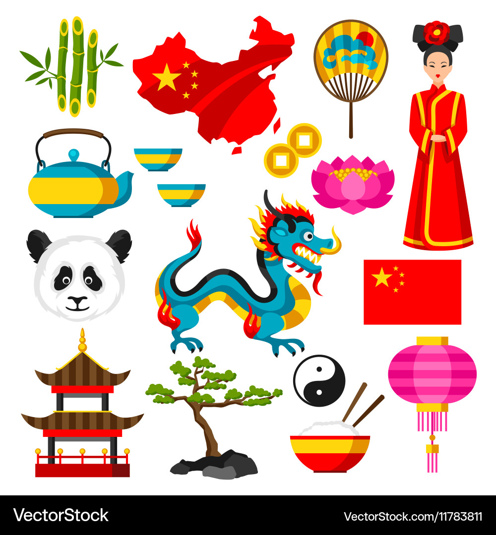 China icons set chinese symbols and objects Vector Image