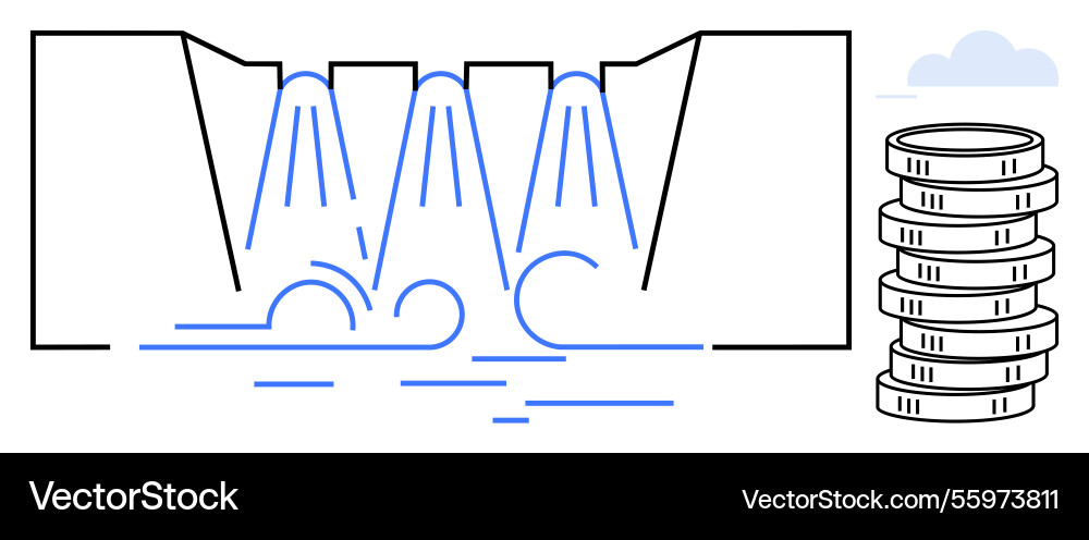 Hydroelectric dam generating energy with flowing Vector Image