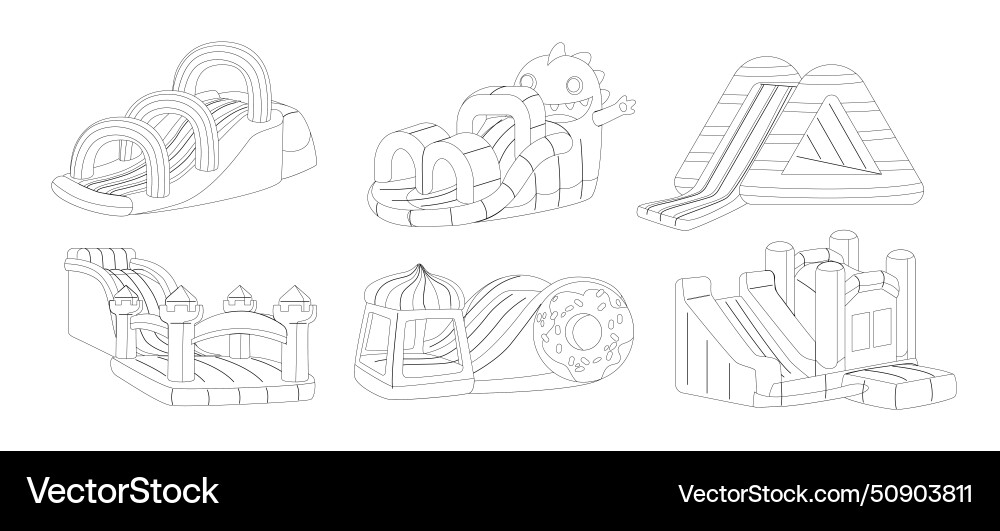 Inflatable trampoline and slides outline Vector Image