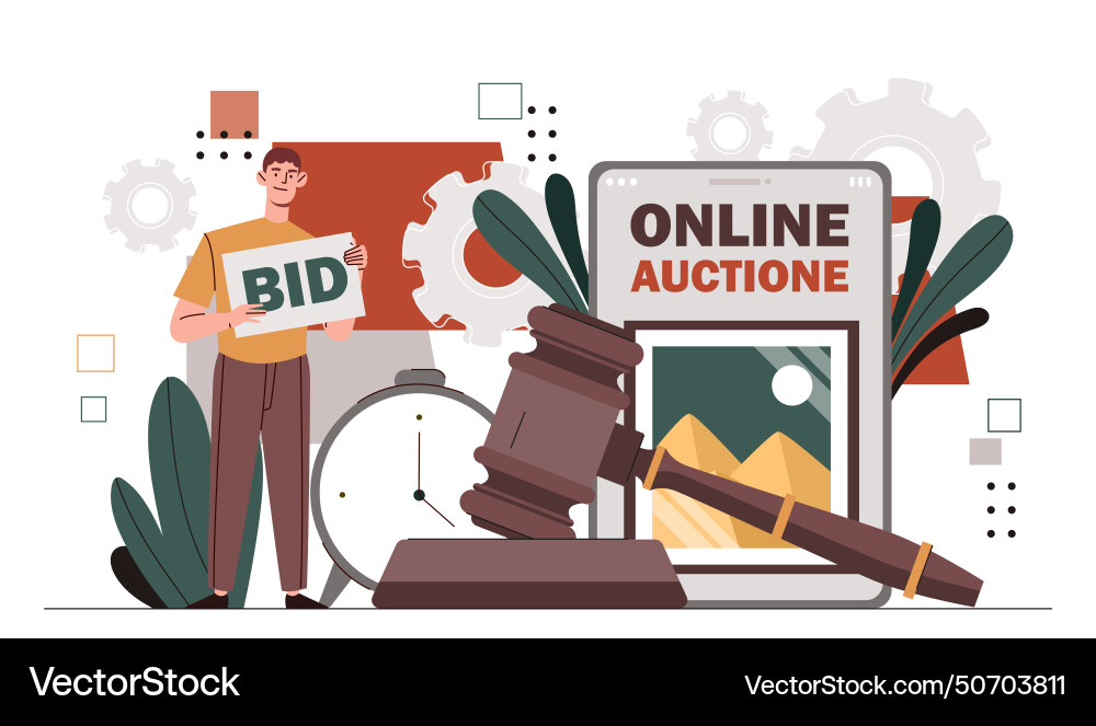 Man with online auction Royalty Free Vector Image