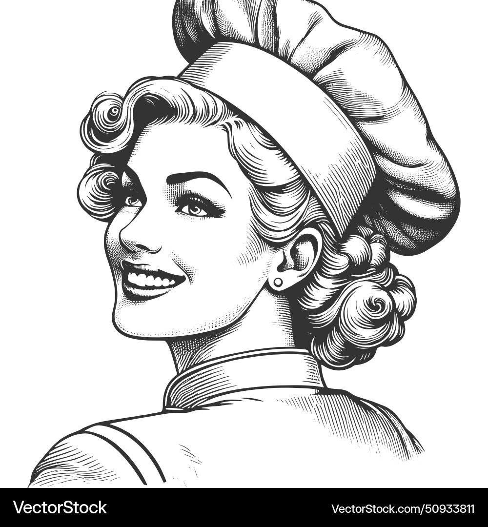 Retro chef woman smiling sketch Royalty Free Vector Image