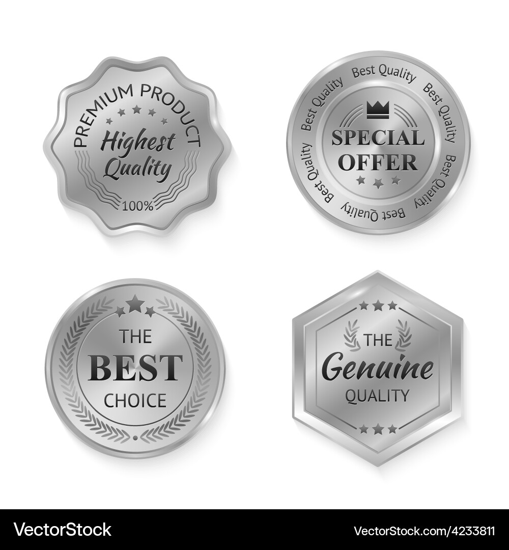 Silver metal badges Royalty Free Vector Image - VectorStock