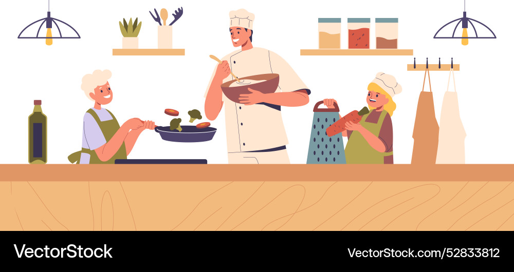 Cartoon children enjoying a cooking class Vector Image