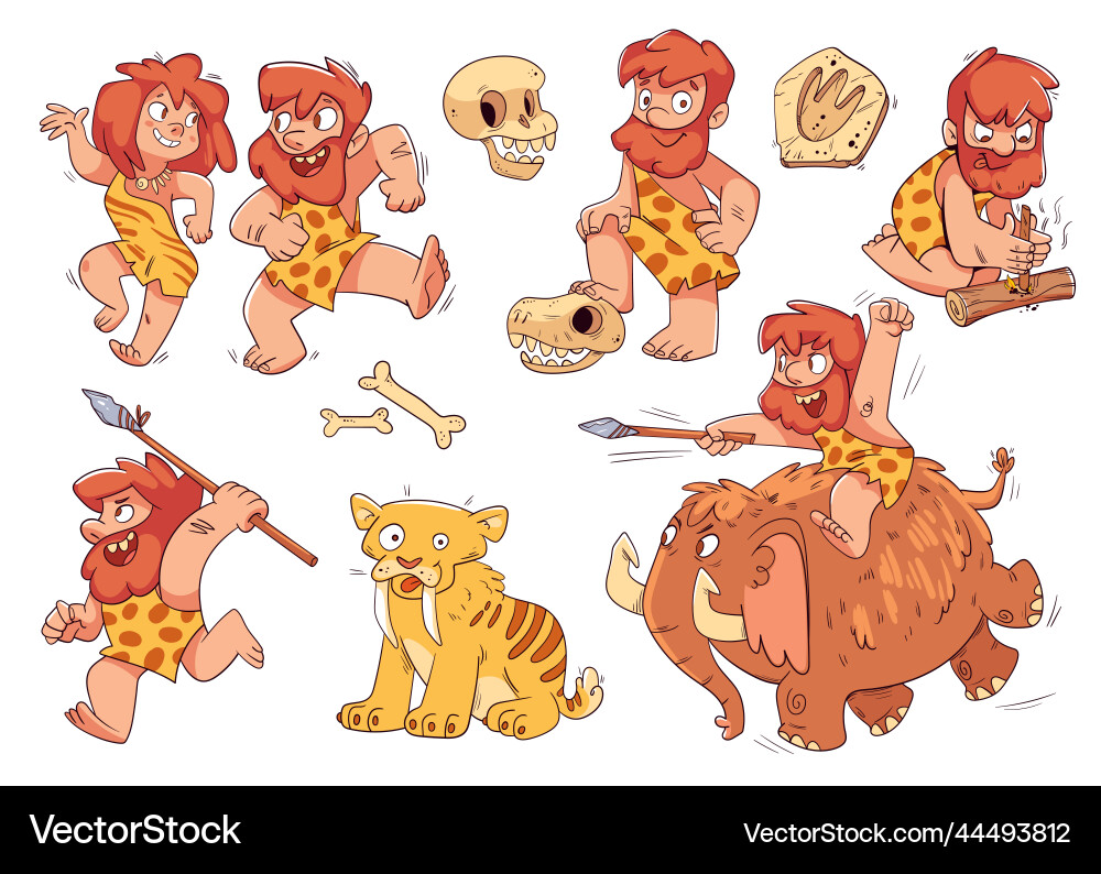 Cavemen Cartoon Collection Royalty Free Vector Image