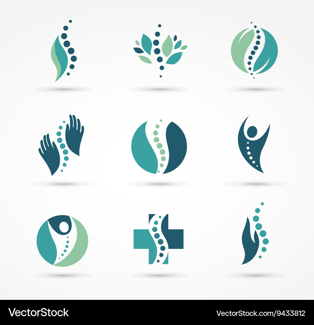 Chiropractic massage back pain icons Royalty Free Vector
