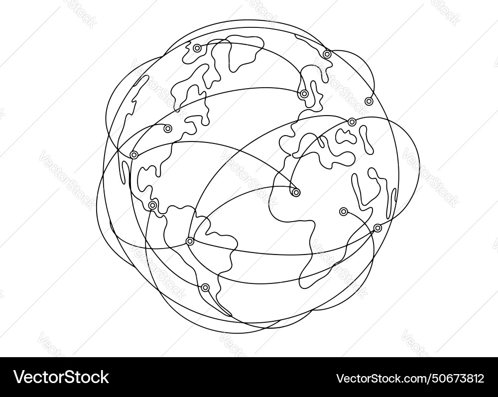 Connection information society planet one line Vector Image