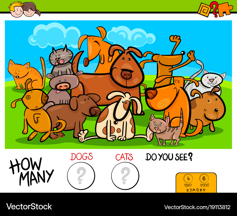 Counting cats and dogs educational activity game Vector Image