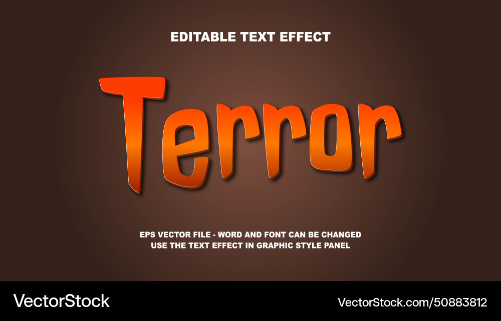 Editable text effect terror 3d template Royalty Free Vector