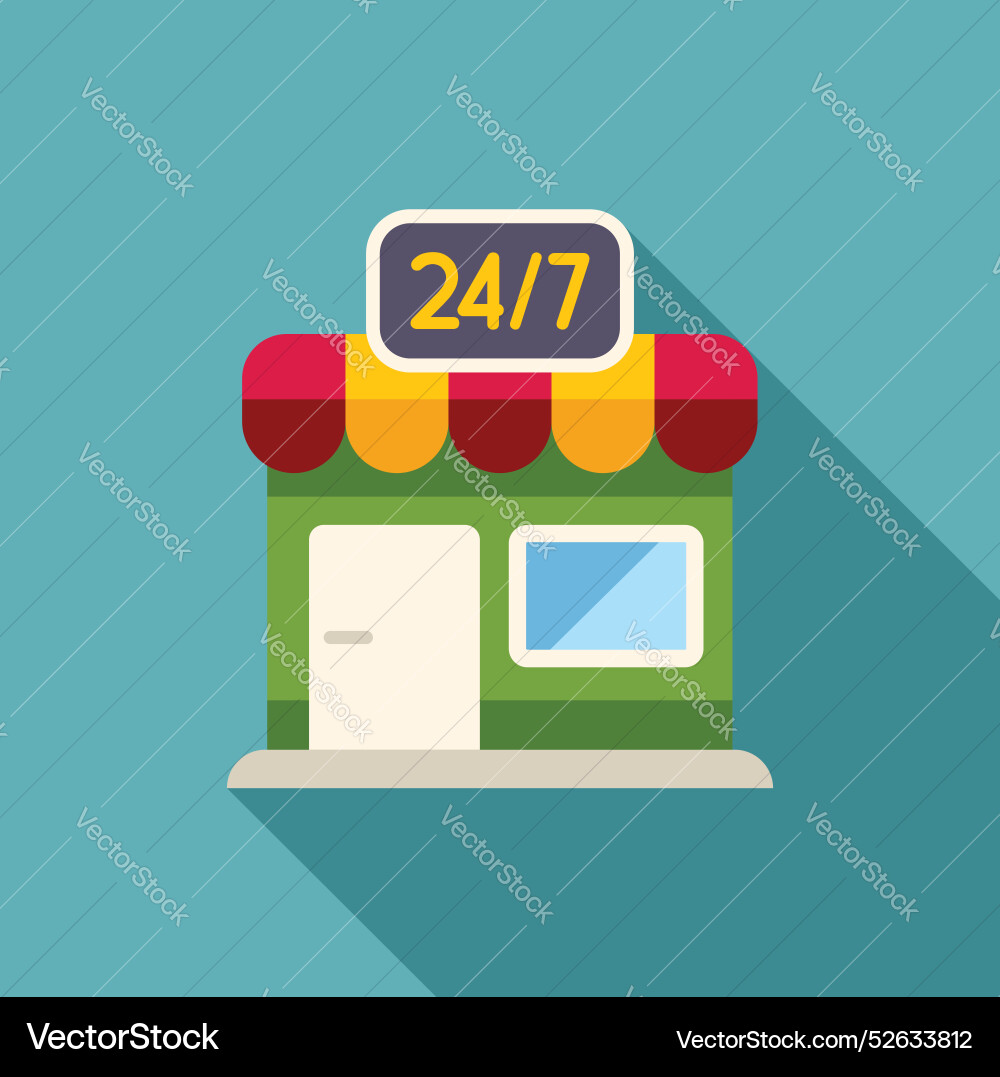 Small business facade with 247 open sign offering Vector Image