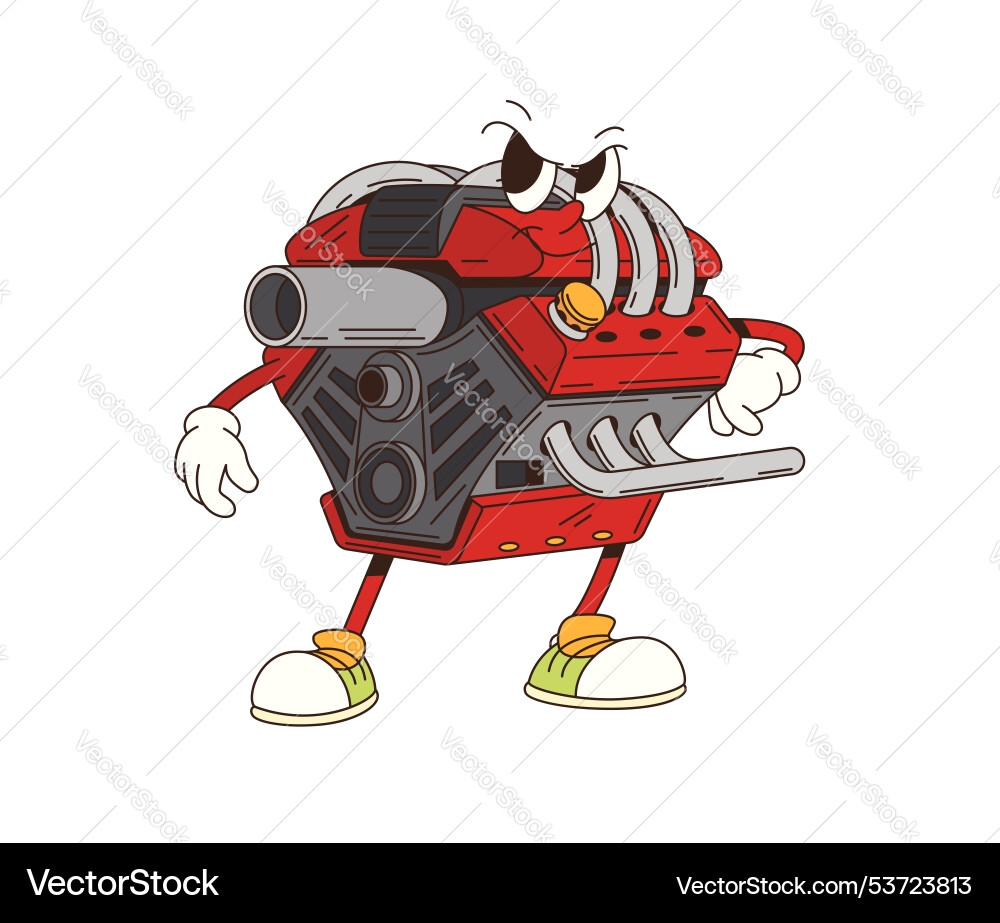 Cartoon retro groovy car engine funky character Vector Image