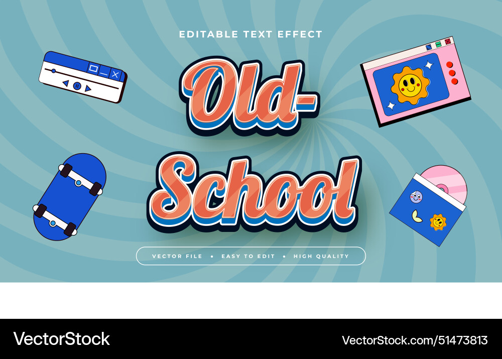 Colorful old school 3d editable text effect Vector Image