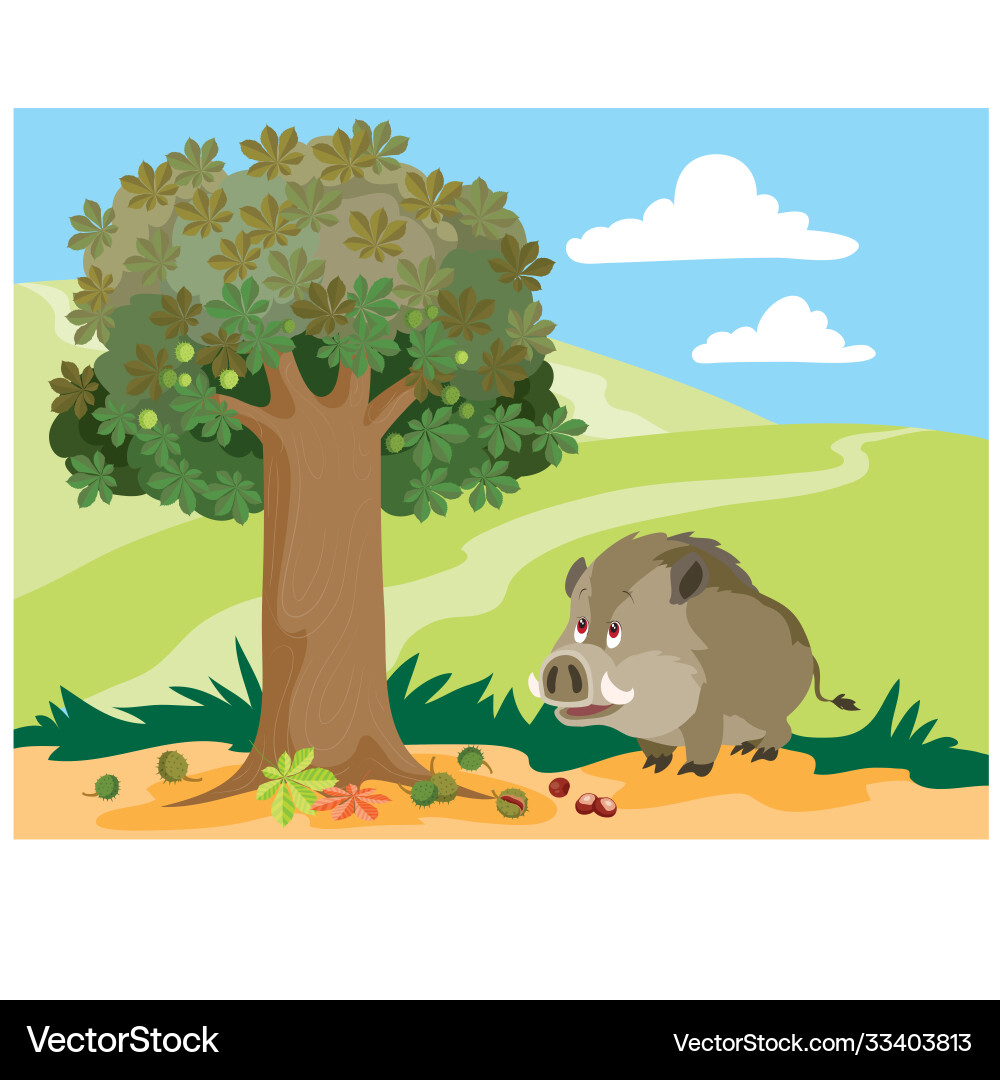 Wild Boar Under an Oak Tree Royalty Free Vector Image