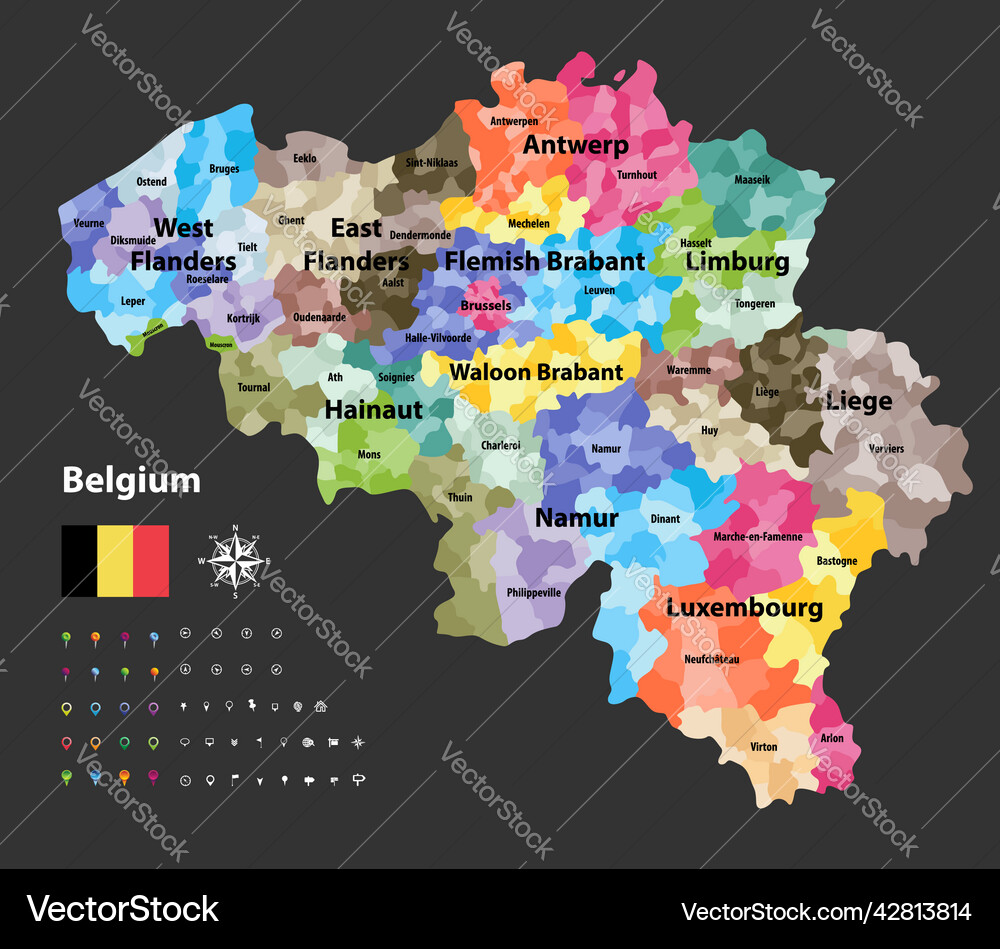 Belgium map showing the provinces Royalty Free Vector Image